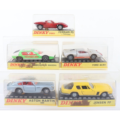 Dinky Toys five boxed cars, 153 Aston Martin DB6 metallic silver-blue ...