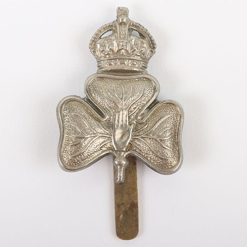 WW1 14th (Young Citizens) Royal Irish Rifles Cap Badge, being a white ...