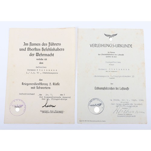Two WW2 German Luftwaffe Award Citations to Obergefr. H. Steinmann of J ...