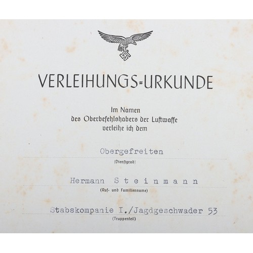 Two WW2 German Luftwaffe Award Citations to Obergefr. H. Steinmann of J ...
