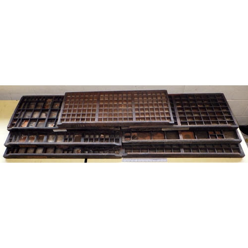 Seven Stephenson Blake & Co printing trays 83 x 36 cm