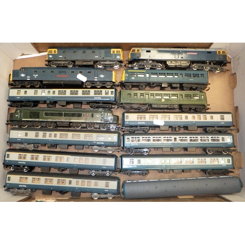 Box of 00 gauge model trains