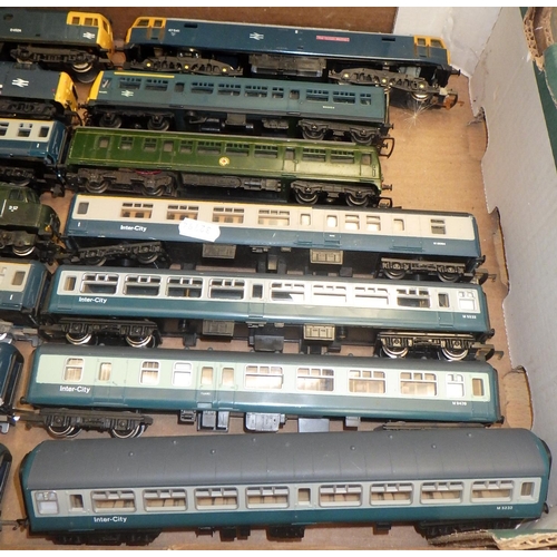 Box of 00 gauge model trains