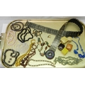 Costume jewellery: a base metal panel belt; bead necklaces incl stone ...