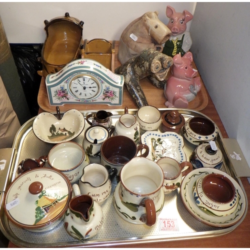 A Minton Rose mantle clock together with misc ceramics, Torquay ware ...