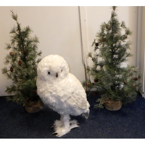 Two small artificial Christmas trees, 80cm tall together with a snowy ...