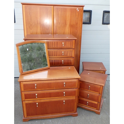 A Meredew bedroom suite, wardrobe, pair bedside chest's, two chest's of ...