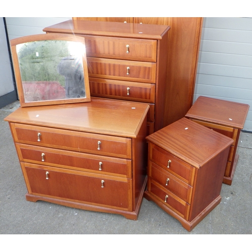 A Meredew bedroom suite, wardrobe, pair bedside chest's, two chest's of ...