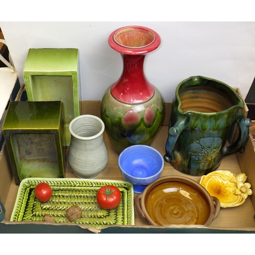 Two Bretby pottery, rectangular planters / troughs; a Bretby illusion ...