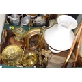 A qty of metal ware to inc oil lamps, hunting horns, Picquot ware ...