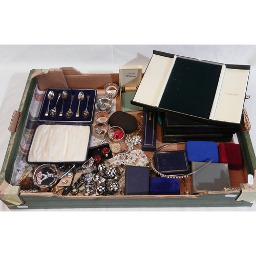 A qty of costume jewellery, silver plate and empty boxes