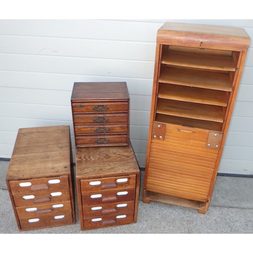 A set of tambour front filing shelves, pair of oak filing drawers and ...