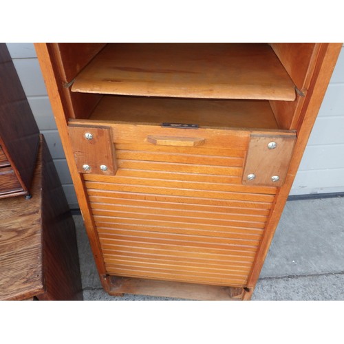 A set of tambour front filing shelves, pair of oak filing drawers and ...
