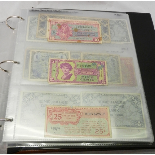 An album of banknotes, various forces interest WW2 and later incl ...