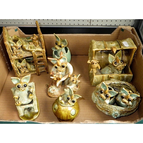 A group of seven Yare Studio Pottery dragon figures