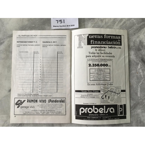 1980 European Super Cup Final Football Programme: Valencia v Nottingham ...