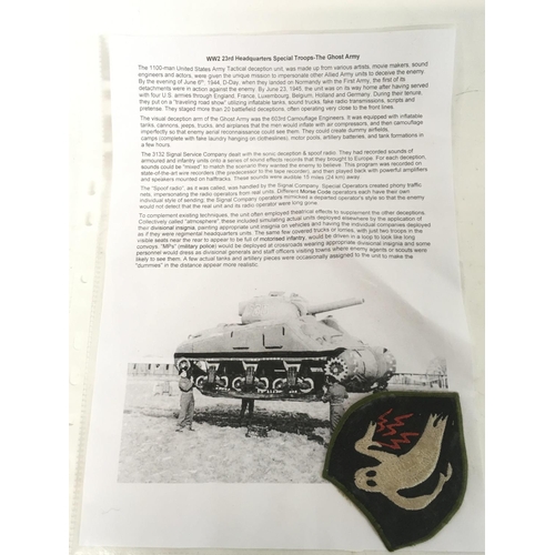 WW2 US 23rd HO Company "Ghost Army" Patch. With write up about the unit.