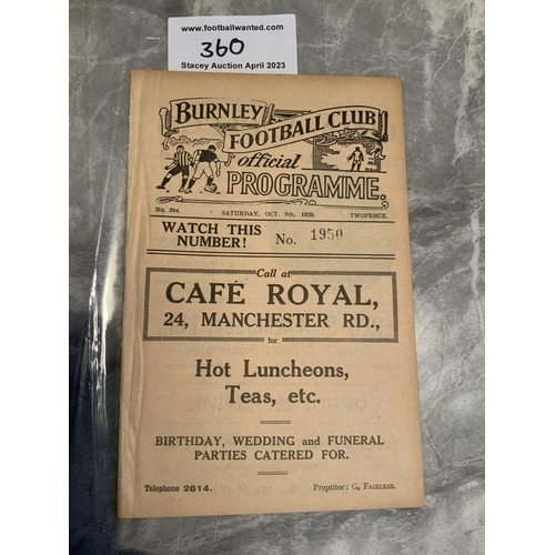 1929 - 1930 Burnley v Sheffield Wednesday Football Programme: Excellent ...