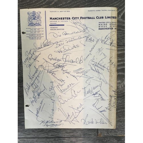 63/64 Manchester City Football Squad Signed Headed Paper: Hand signed ...