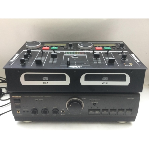 A collection of DJ equipment comprising a Technics A700 MK3 amplifier ...