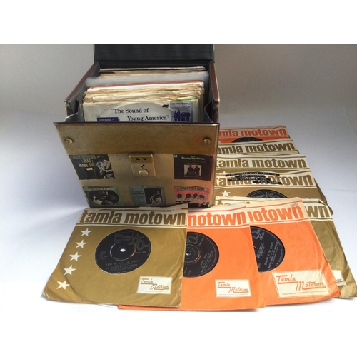 A record case of Motown 7" singles by various artists including Marvin ...