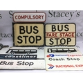 Four bus and coach stop signs plus a destination roller mechanism with ...