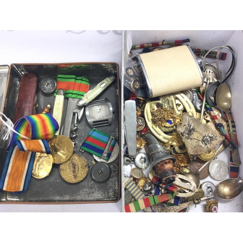 A collection of military items including WW1 victory medals presented ...