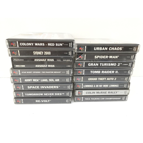 A collection of 16 boxed PlayStation games discs. No reserve