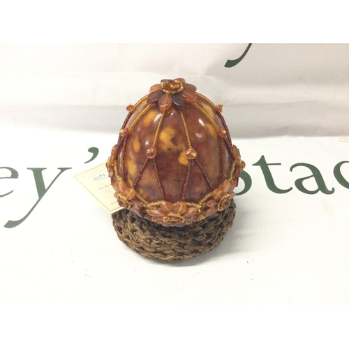 A Large Faberge Style Baltic Amber Egg, Made in the USSR, 140g