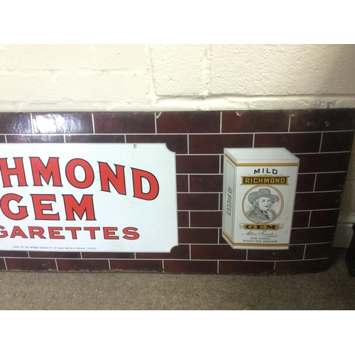 RICHMOND GEM CIGARETTES Enamel Sign Advertising 18 x 60 approximately