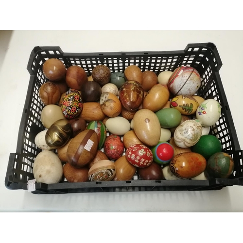 Basket of carved wood and other collectable eggs