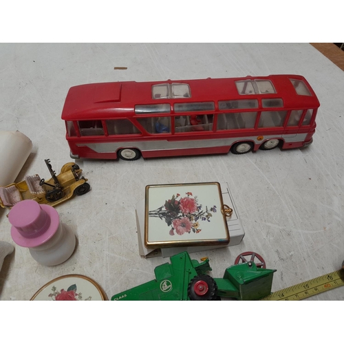 Die cast toy cars , play worn condition, Beatles alarm clock, soaps and ...