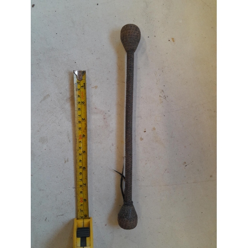 Early 20th century leather covered weighted black jack cosh