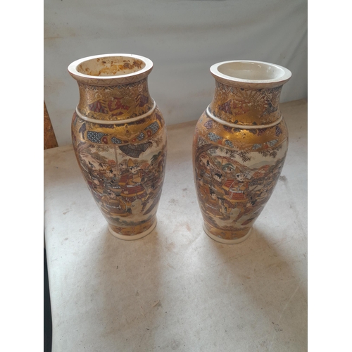 Pair of Japanese Meiji period Satsuma vases with gilded panels of Noble ...