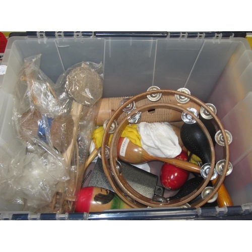 Box of Hand Held Musical Instruments Includes Tambourines, Maracas, Cow ...