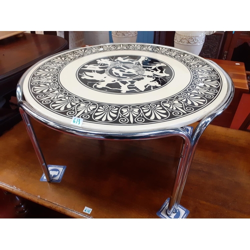 Circular 1960's Style Greek Coffee Table - 43cm tall x 78cm diameter.