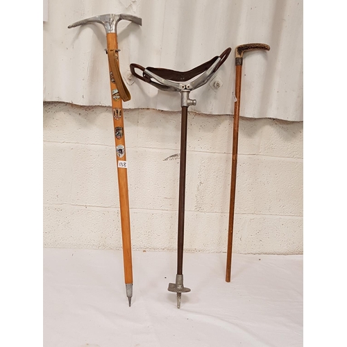 Horn Handled Walking Cane with Silver Hallmarked Band, Hiking Stick ...