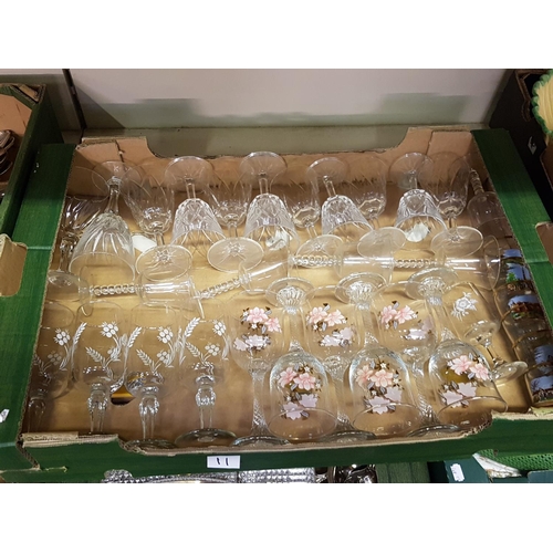 Box of Assorted Stemmed Glasses & Shot Glasses.