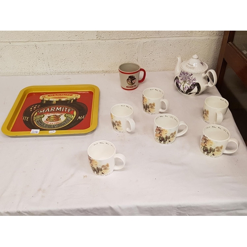 Retro Marmite Tin Tray with Set of Six Mugs, Marmite Mug & Teapot.