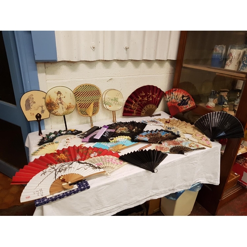 Box of Assorted Fans Including Oriental.