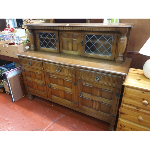 Priory Oak Court Cupboard with Three Drawers, Three Cupboards & Two ...
