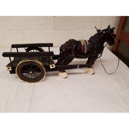 11" Tall Shire Horse & Barrel Cart.