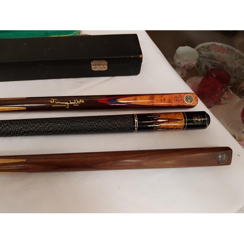 Three Pool Cues Including 9 Ball Cue & Cased Jimmy White Cue.
