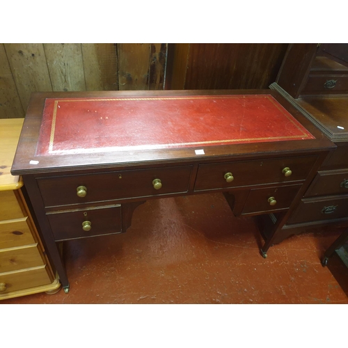 Four Drawer Mahogany Knee Hole Desk with Red Leather Inlay - approx ...