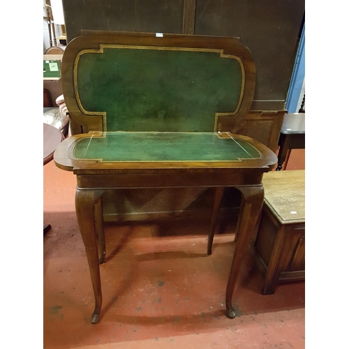 Swivel Topped Vintage Fold Out Card Table with Green Leather Inlay ...