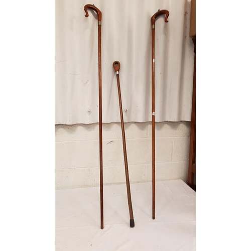 Two Wooden Crooks & a Walking Stick.