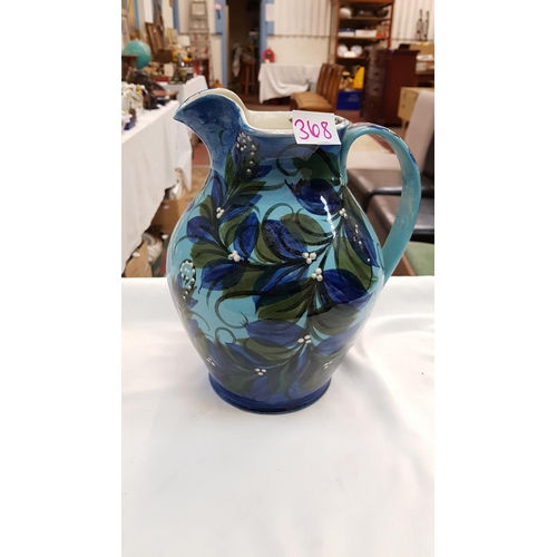 10" Tall Gwili Pottery Blue & Green Hand Painted Glazed Water Jug.