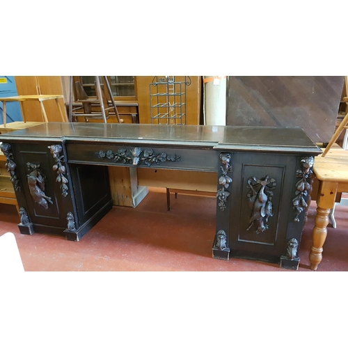 Stunning 8 ft Long Black Forest Pedestal Sideboard with Carved Animal ...