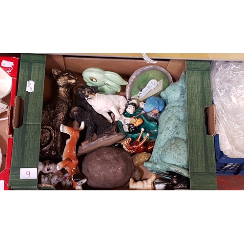 Box of Assorted Animal Figures Including Rabbit, Dogs, Monkeys etc.
