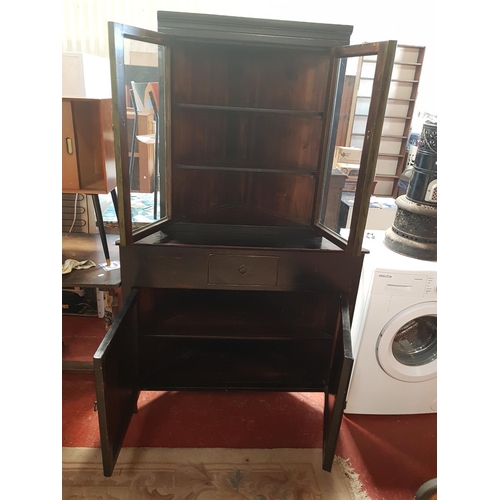 Dark Oak Staggered Corner Unit with Glazed Top over Double Cupboard and ...